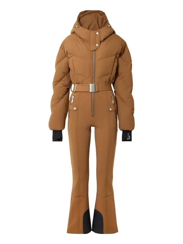 Cordova Ajax Hooded Belted Recycled Quilted Down Ski Suit - Brown