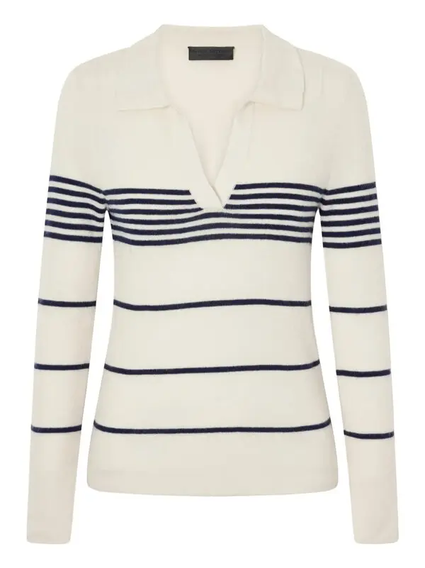 NILI LOTAN Lucille Striped Cashmere Polo Sweater - White