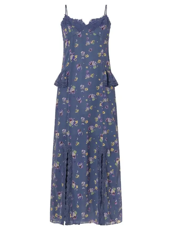 Anna Sui Lightweight Chiffon Floral Dress - Blue