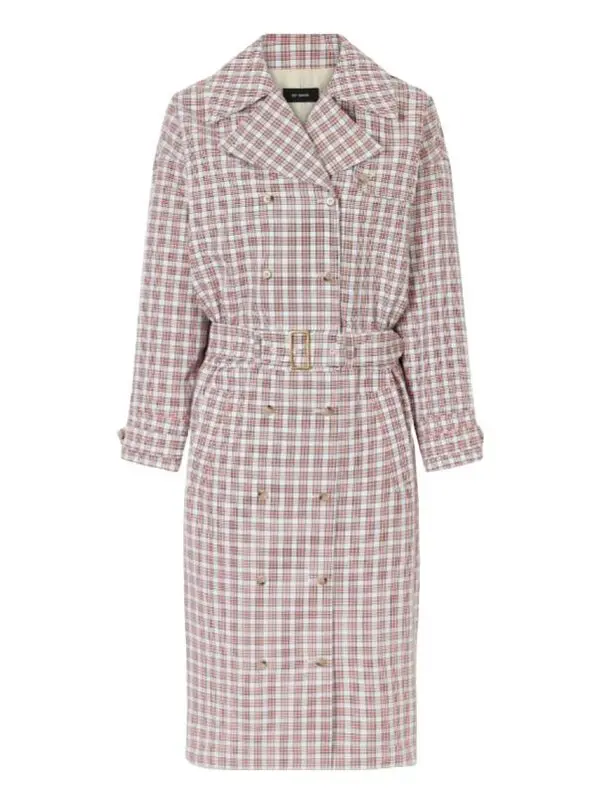 WILLY CHAVARRIA Checked Belted Cotton Trench Coat - Nude