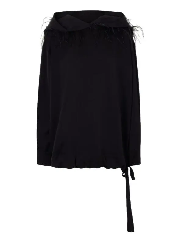 Sharon Wauchob Feather-trimmed Silk-blend Hoodie - Black
