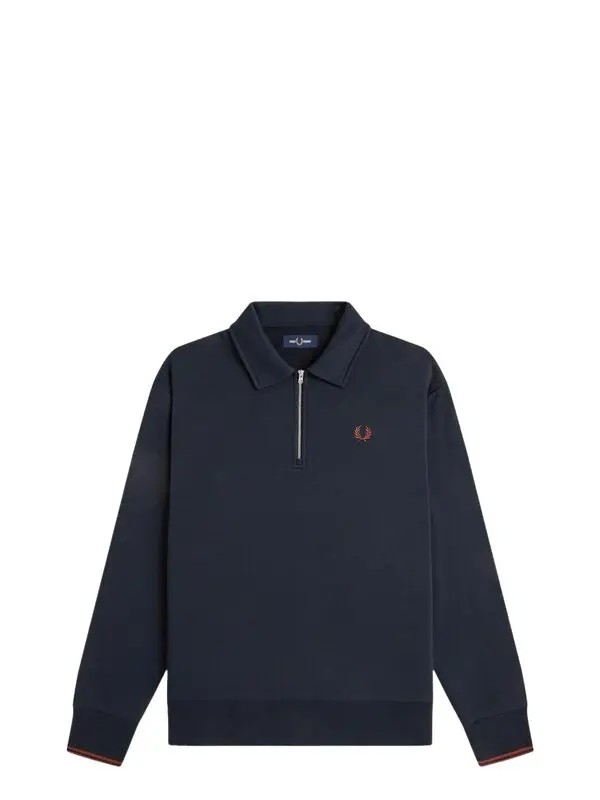 Fred Perry Half Zip Collared Sweatshirt - Navy