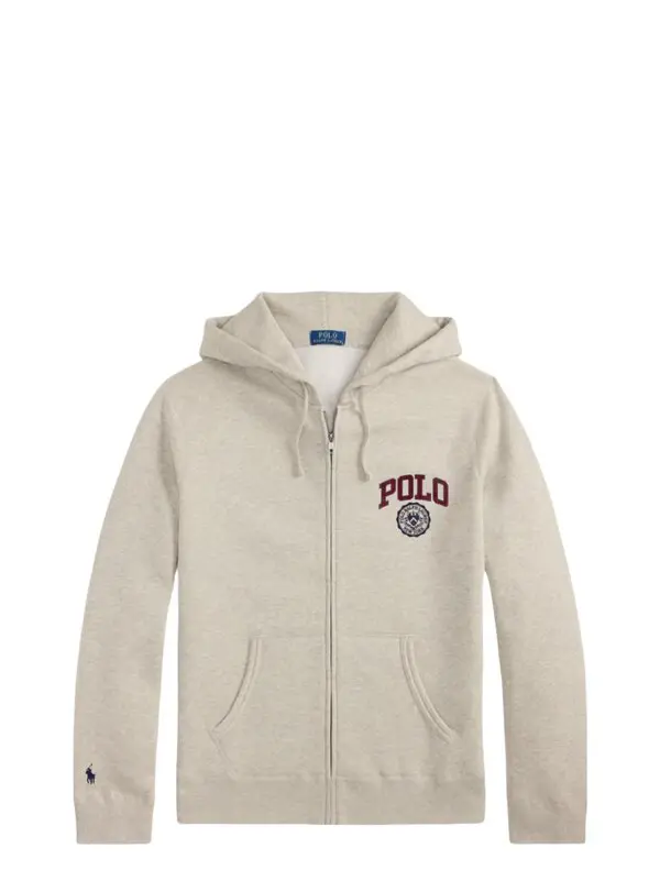 Polo Ralph Lauren Logo Embroidered Zip-up Drawstring Hoodie - Grey