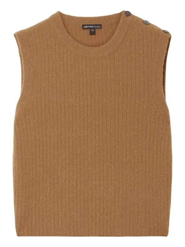 JAMES PERSE Button-detailed Wool-blend Ribbed Vest - Brown