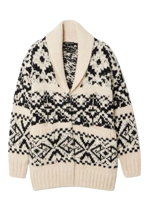 JAMES PERSE Intarsia-knit Wool-blend Shawl Collar Cardigan - Nude