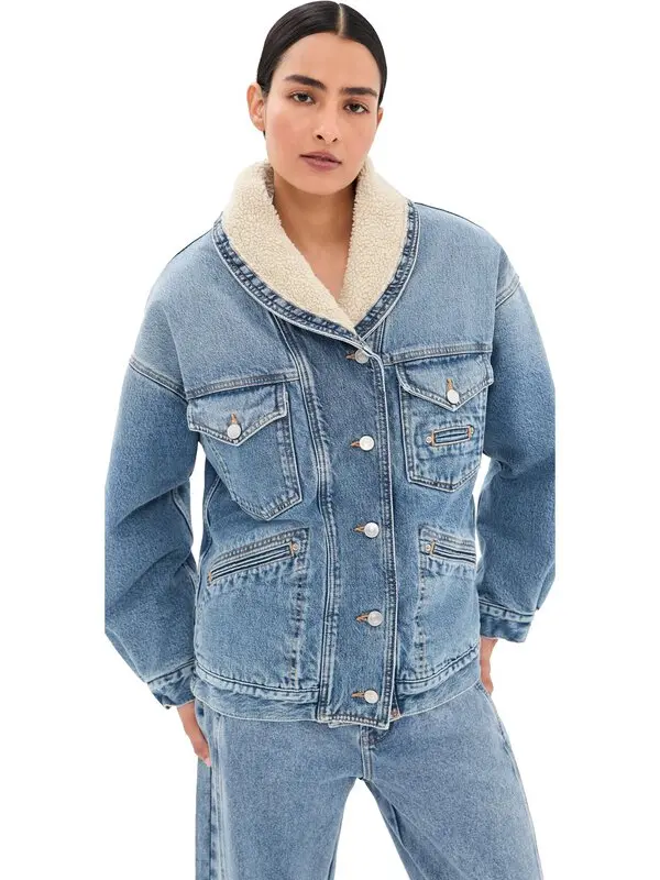 Isabel Marant Étoile Pimia Denim Jacket With Shearling Collar - Light Blue