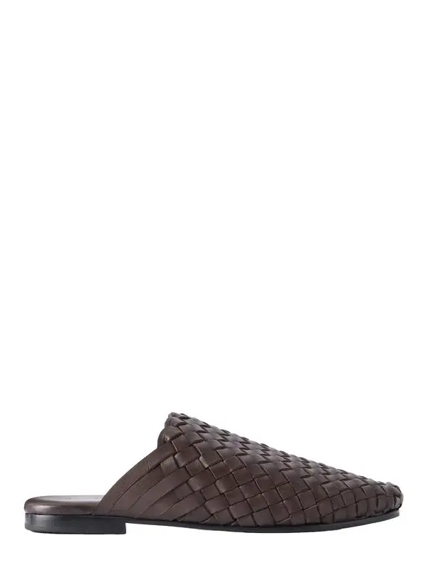 ST. AGNI Woven Leather Pointed Toe Slip-ons - Brown