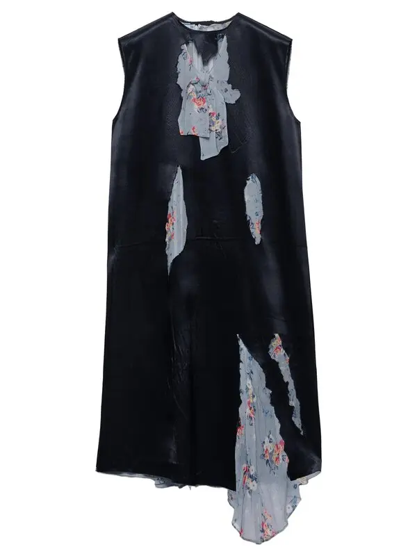 Prada Devoré Satin Dress With Bouquet Print - Black