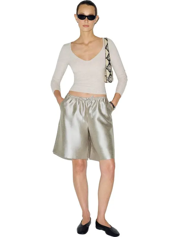 REFORMATION Sheri Knit Top Long Sleeve V-neck - Grey