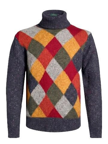 ZANONE Turtleneck Sweater In Geometric Patterned Alpaca Wool Blend - Blue