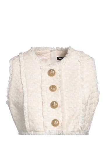 Balmain Tweed Lamé Cropped Sleeveless Crewneck Top - White