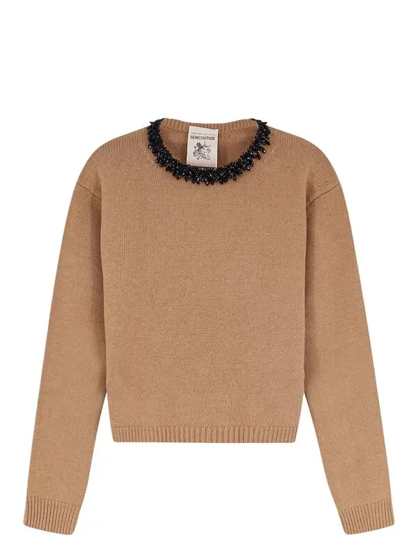 SEMICOUTURE Wool And Cashmere Blend Sweater With Beaded Embellishment - Brown