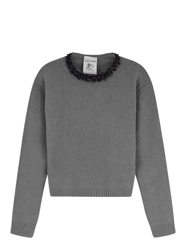 SEMICOUTURE Wool And Cashmere Blend Sweater With Beaded Detail - Grey