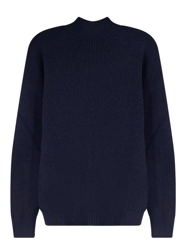 GRAN SASSO Ribbed Knit Wool Turtleneck Sweater - Blue