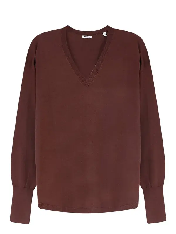 Aspesi V-neck Virgin Wool Sweater - Brown