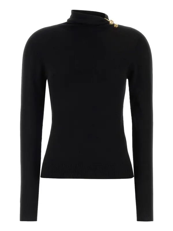 Alberta Ferretti Wool Blend Turtleneck Sweater With Metal Detail - Black