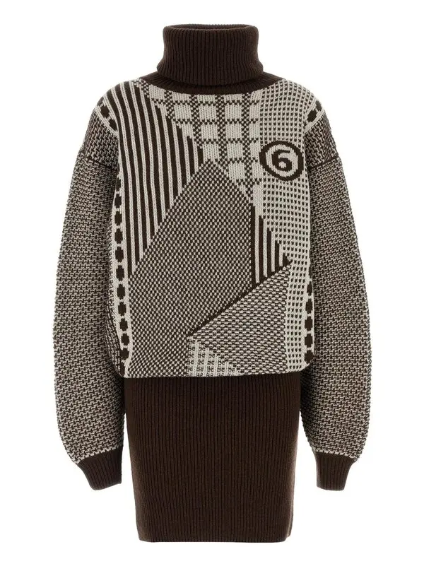 MAISON MARGIELA Embroidered Wool Blend Mini Sweater Dress - White