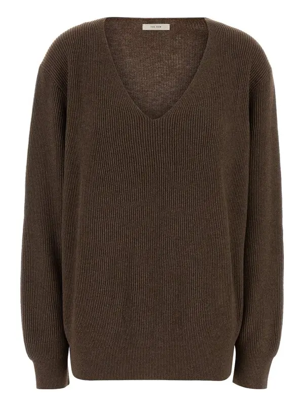 THE ROW Ribbed Stretch Cotton Blend Sweater - Brown