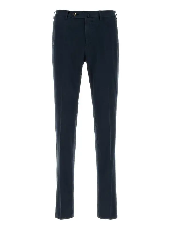 PT TORINO Stretch Cotton Blend Trousers With Central Ironed Pleats - Blue
