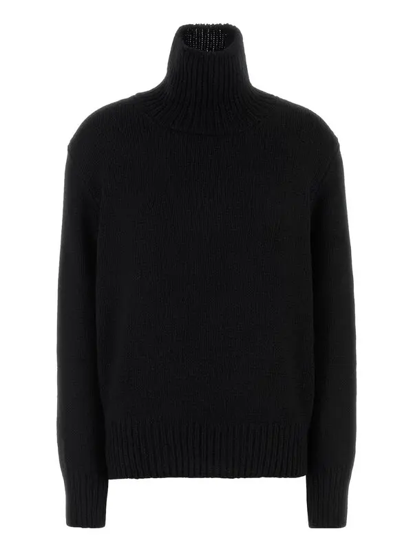 THE ROW Cashmere Blend Mock Neck Sweater - Black