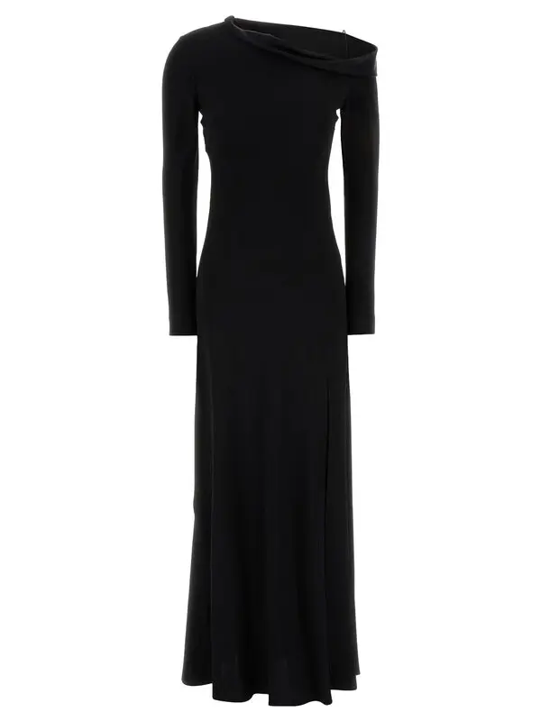 Alberta Ferretti Crepe Maxi Dress With Slit - Black