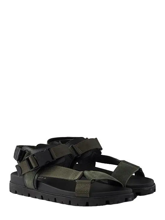 Prada Suede And Woven Tape Sporty Sandals - Green