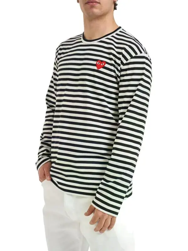 Play Comme Des Garcon Striped Heart-patch Long-sleeve T-shirt - White