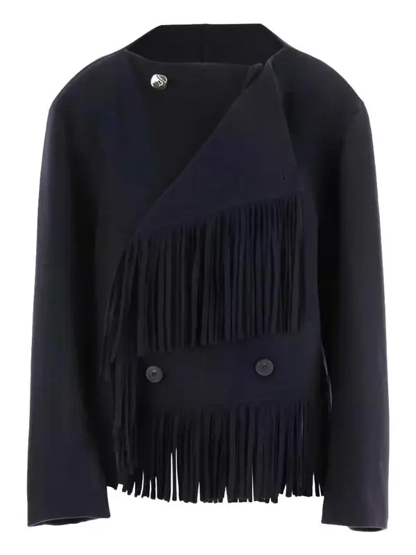 Carven Fringe-trimmed Double-breasted Jacket - Blue