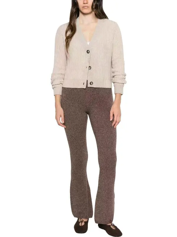 ALLUDE Ribbed Knit V-neck Cardigan - Neutrals