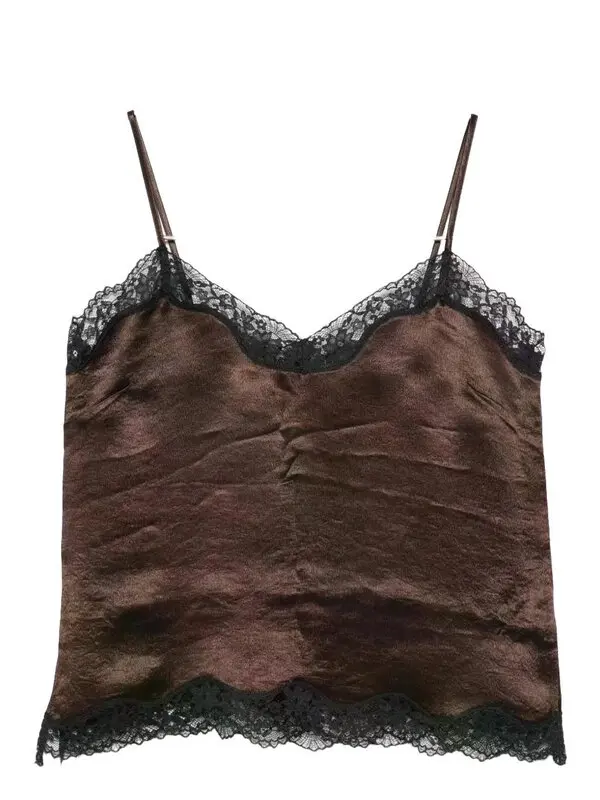 TWINSET Sweetheart Neck Lace Trim Camisole - Brown