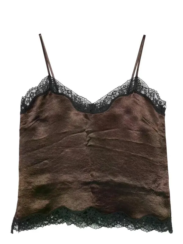 TWINSET Froissé Satin And Lace Top - Brown