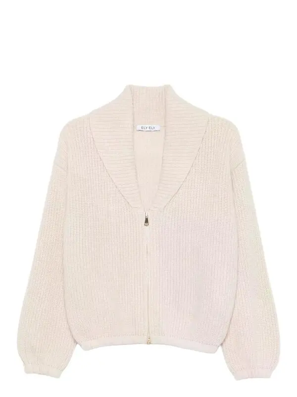 ELY ELY Ribbed Knit Zip-up Cardigan - Neutrals