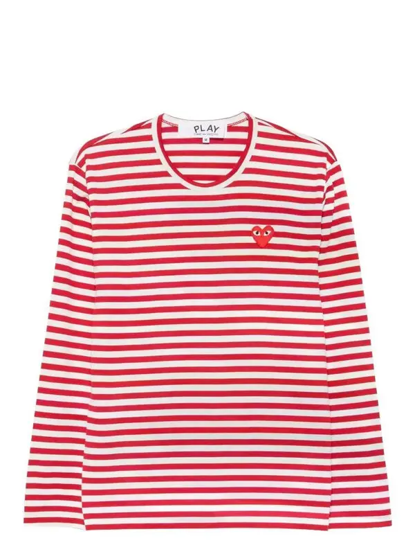 Play Comme Des Garcon Striped Heart-patch T-shirt - Red