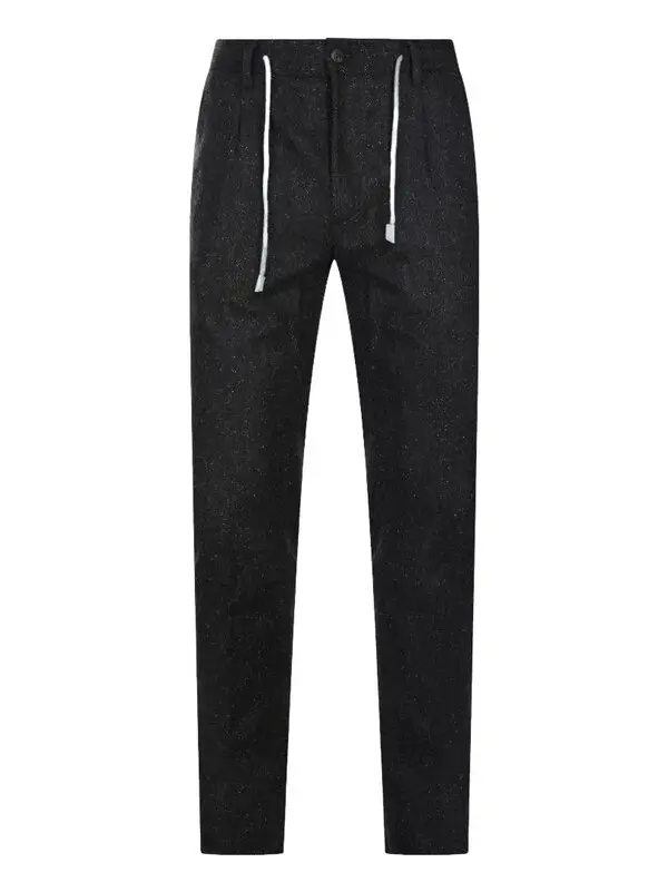 Eleventy Herringbone-pattern Drawstring Trousers - Black