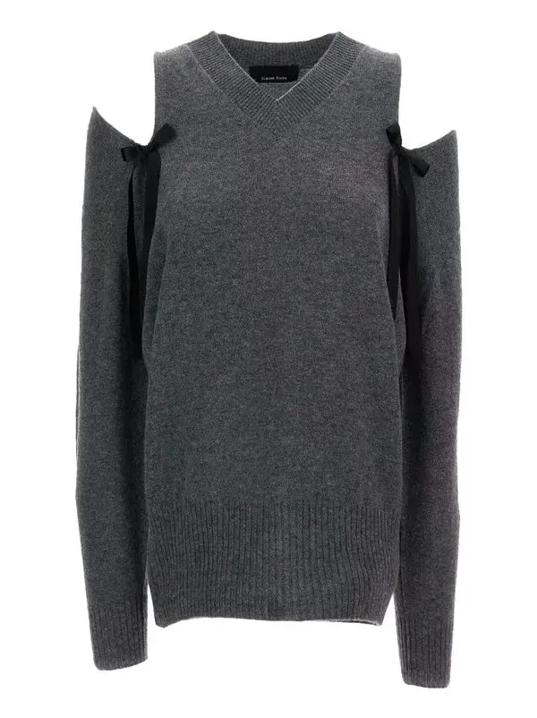 Simone Rocha Cut-out Bow Embellished V-neck Sweater - Grey