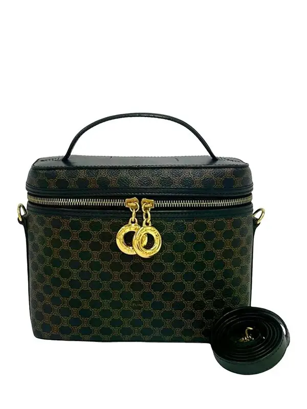 Celine 1996 Macadam Coated Canvas Vanity Bag Satchel - Brown
