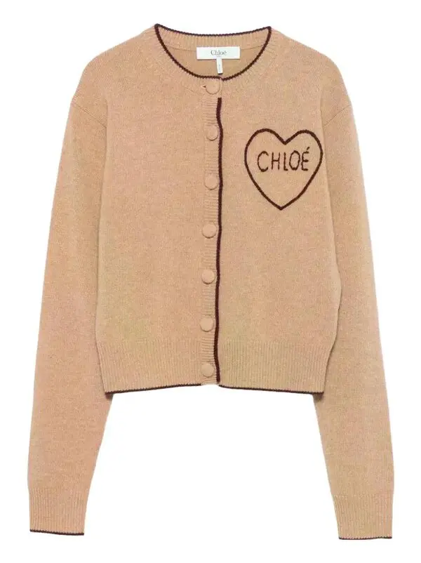 Chloé Logo Heart Cardigan - Brown