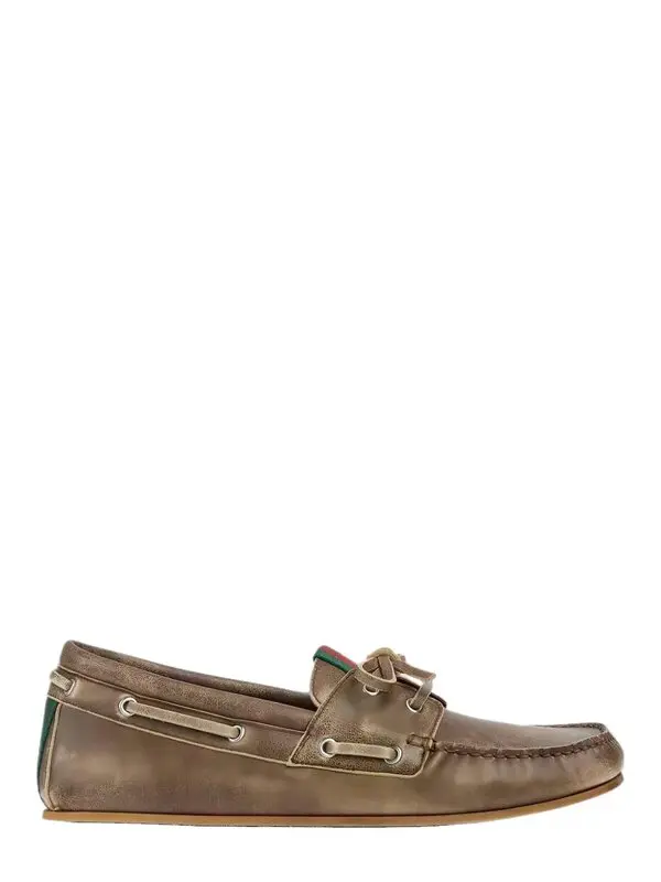 Gucci Web-stripe Boat Shoes - Brown