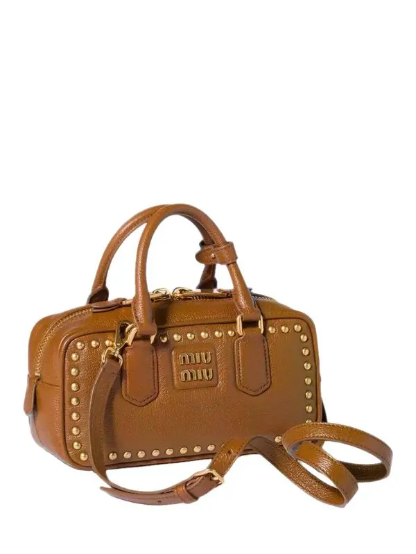 Miu Miu Arcadie Studded Leather Bag - Brown