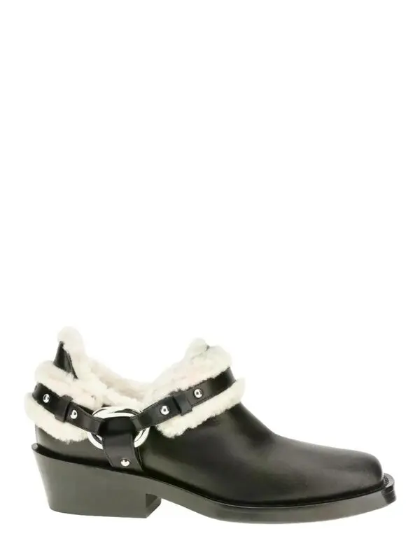 Rabanne Leather Biker Ankle Boots With Shearling Trim - Black