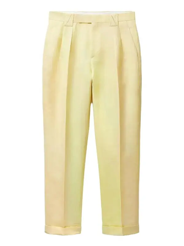 Versace Wool-linen Formal Trousers With Medusa Hardware - Yellow