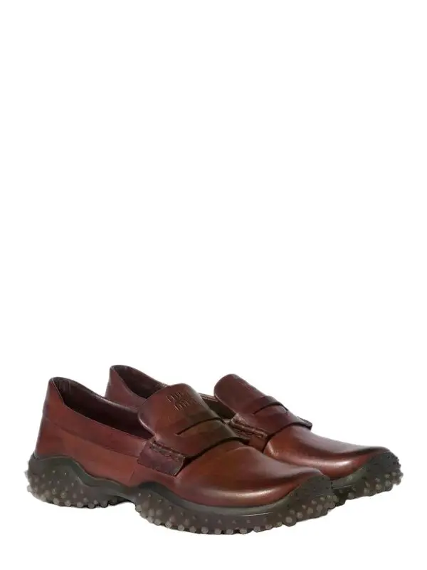 Miu Miu Leather Loafers With Bubble Sole - Brown