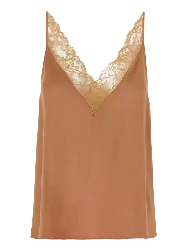FORTE_FORTE Lace-trimmed V-neck Top - Pink