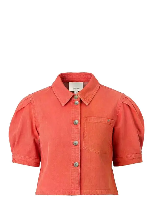 Cinq À Sept Puff-sleeve Cropped Denim Top - Orange