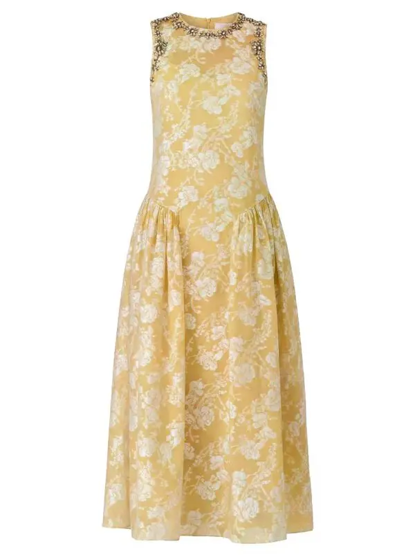 Cinq À Sept Florence Floral-jacquard Crystal-embellished Midi Dress - Yellow