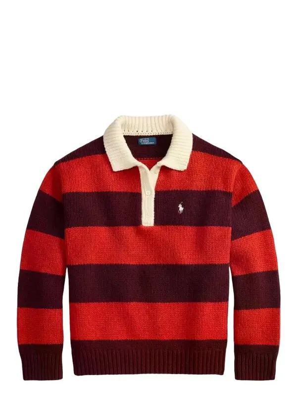 Polo Ralph Lauren Striped Rugby Polo Sweater - Red