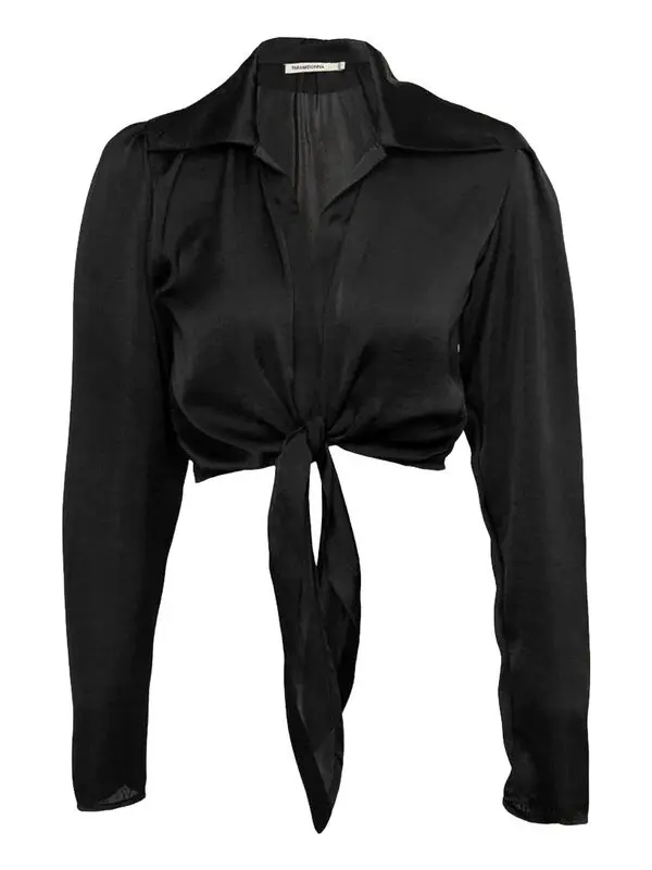 PARAMIDONNA Pearl Cropped Tie-front Shirt - Black