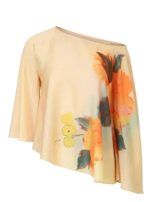 Cinq À Sept Watercolor Floral Print Asymmetrical One-shoulder Top - Neutrals