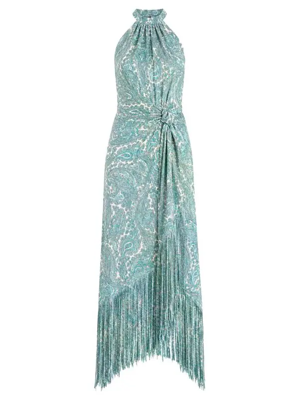 Cinq À Sept Teresa Paisley Fringe-trim Midi Dress - Blue
