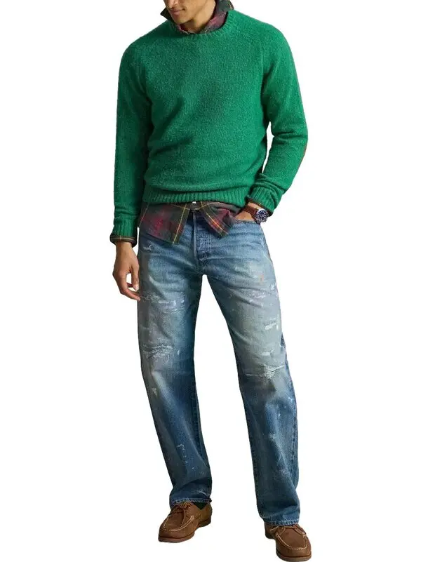 Polo Ralph Lauren Crew Neck Sweater With Contrast Elbow Patches - Green